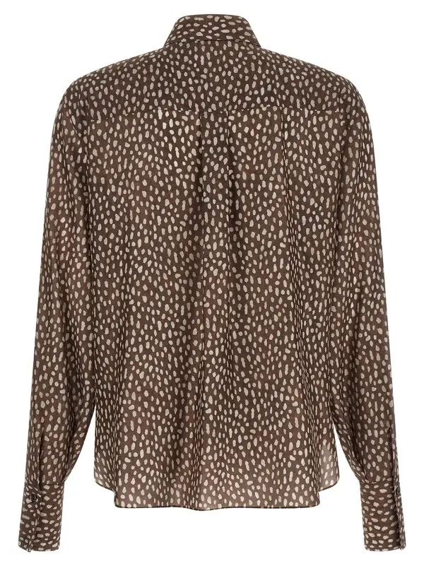 Brunello Cucinelli Pure Silk Lavallière Collar Shirt With Abstract Polka Dots