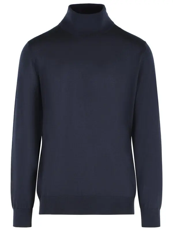 Zegna Navy Cashmere And Silk Turtleneck Sweater - Blue