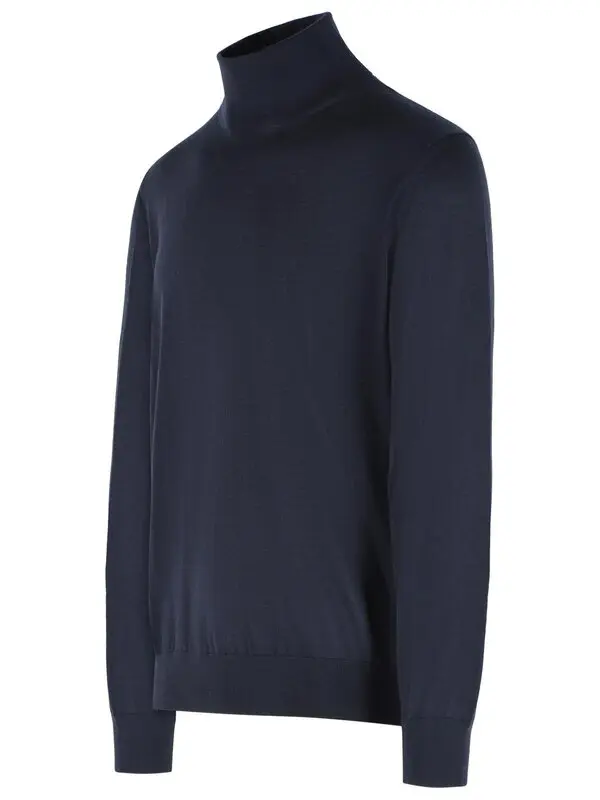 Zegna Navy Cashmere And Silk Turtleneck Sweater - Blue