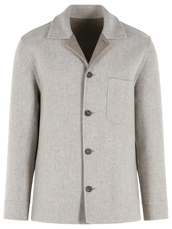 Eleventy And Beige Wool And Cashmere Overshirt - Green