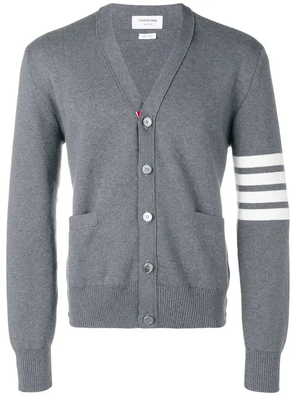 Thom Browne 4-bar V-neck Cotton Cardigan - Gray