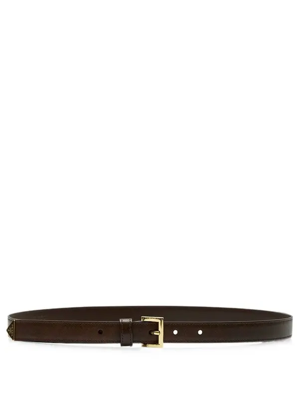 Prada Slim Leather Belt With Logo - Brown