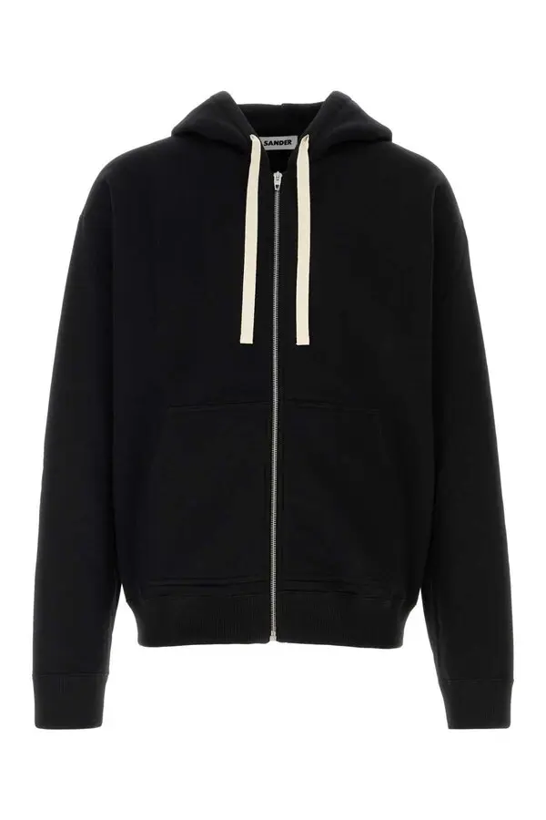 JIL SANDER Cotton Full Zip Hoodie - Black