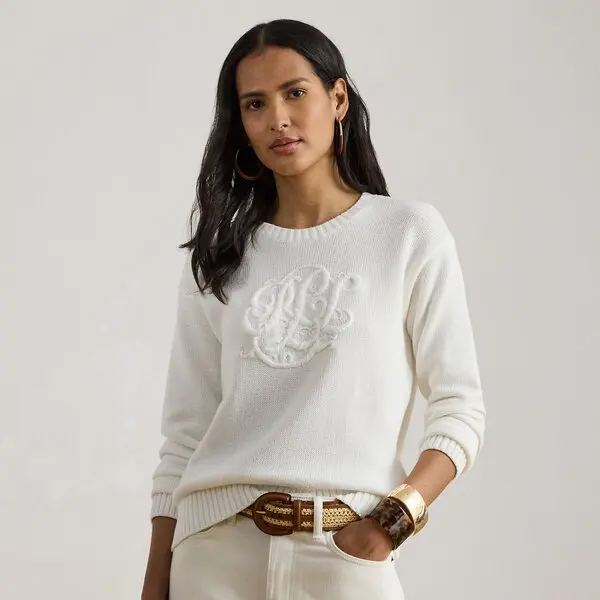 Ralph Lauren Embroidered-logo Combed Cotton Sweater - White