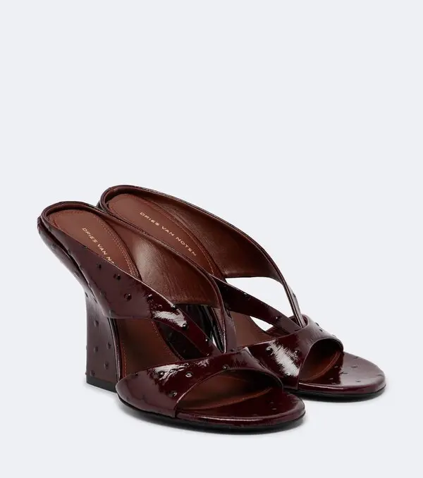 Dries Van Noten Patent Leather Wedge Mules