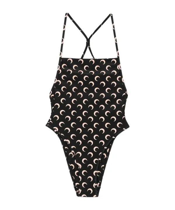 MARINE SERRE Jersey One Piece Swimsuit - Black Tan Moon
