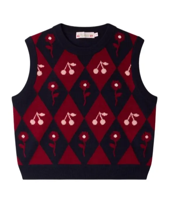 Bonpoint Argyle Cherry-intarsia Sweater Vest
