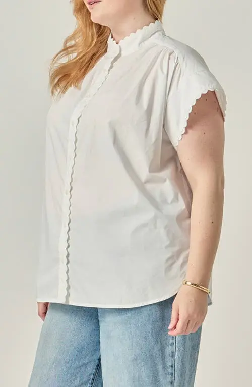 English Factory Ric Rac Scalloped Short Sleeve Cotton Blouse - White
