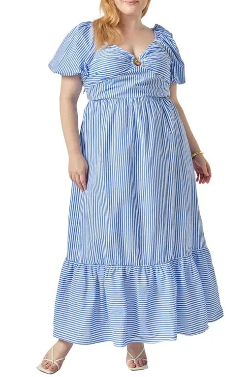 English Factory Striped Puff Sleeve Maxi Dress With Starfish Detail