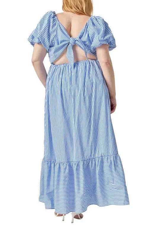 English Factory Striped Puff Sleeve Maxi Dress With Starfish Detail