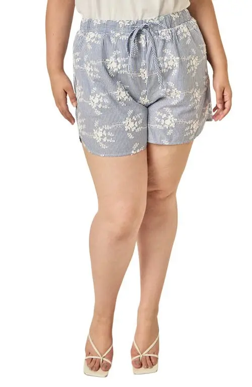 English Factory Embroidered Striped Shorts - Blue/white