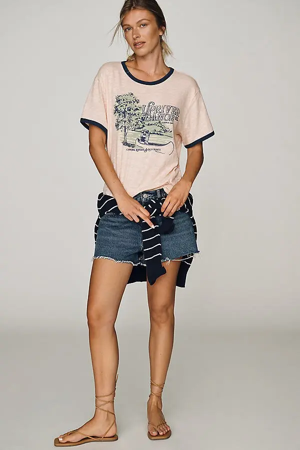 PILCRO Cotton Heritage Ringer Tee With Graphic Detail