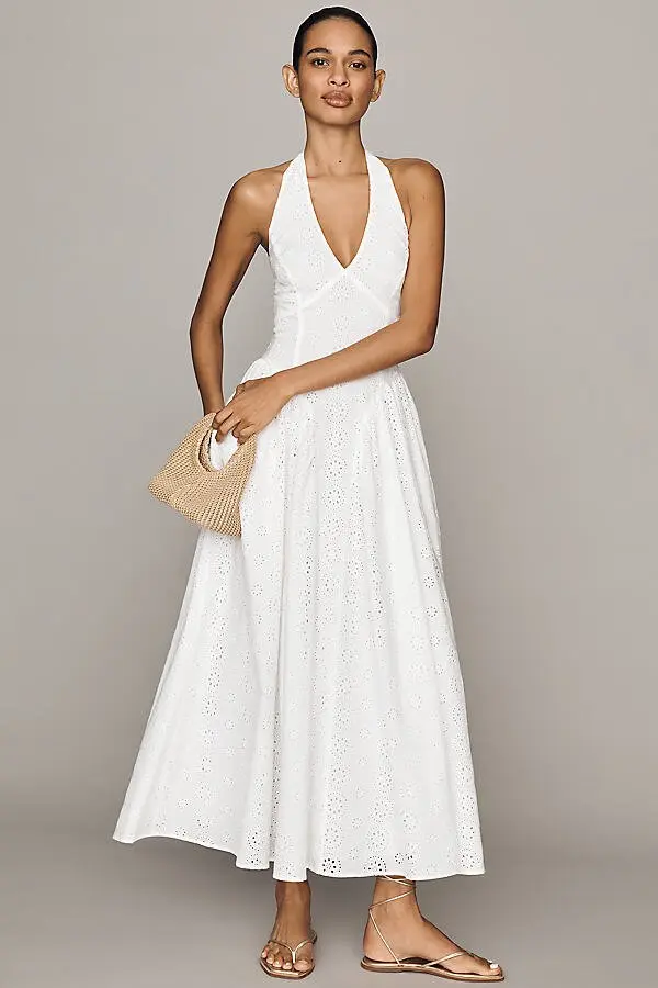 HUTCH Eyelet Drop-waist Maxi Dress - White