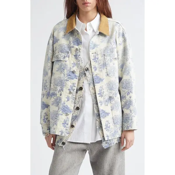 R13 Relaxed Floral Chore Jacket - Dustbloom Indigo