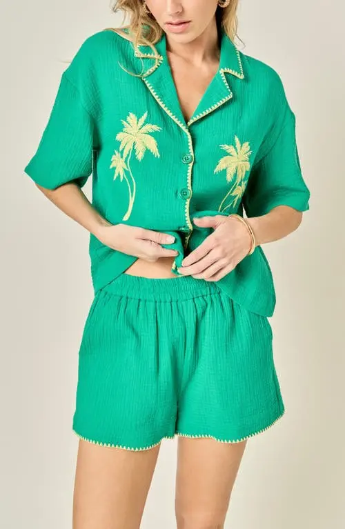 English Factory Tropical Embroidered Cotton Shorts