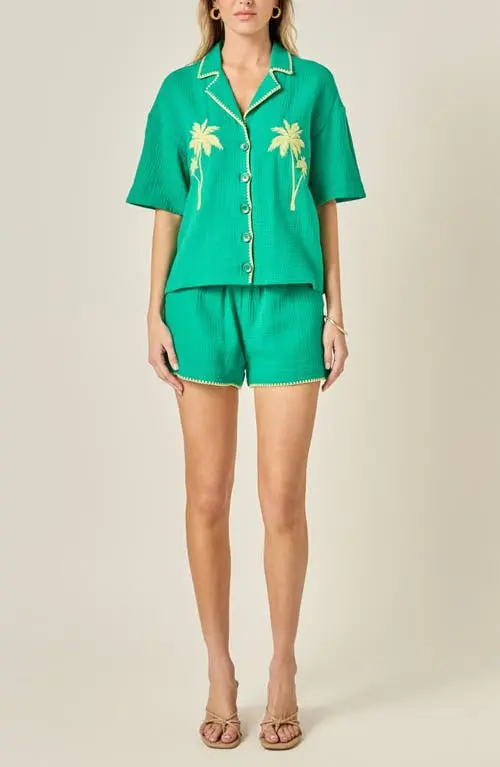English Factory Tropical Embroidered Cotton Shorts