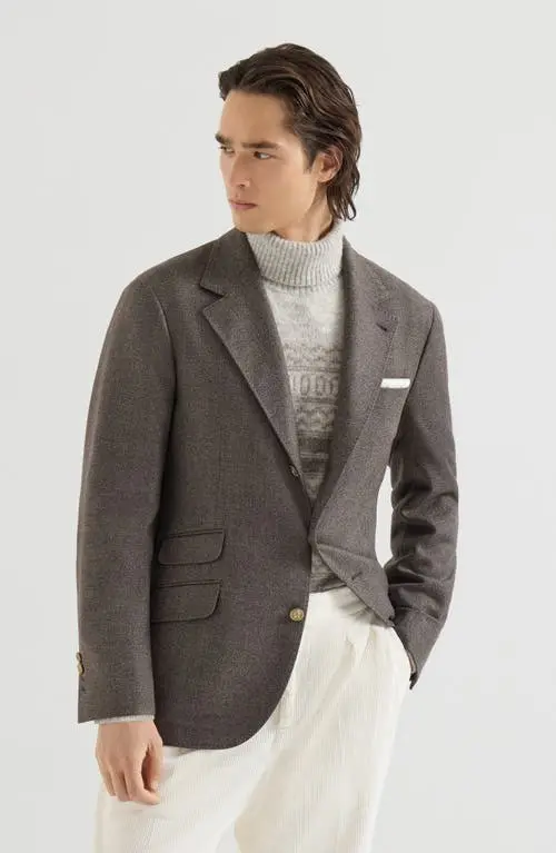 Brunello Cucinelli Mouliné Virgin Wool Twill Deconstructed Cavallo Blazer