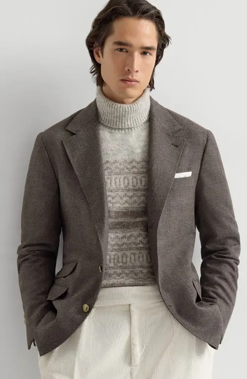 Brunello Cucinelli Mouliné Virgin Wool Twill Deconstructed Cavallo Blazer