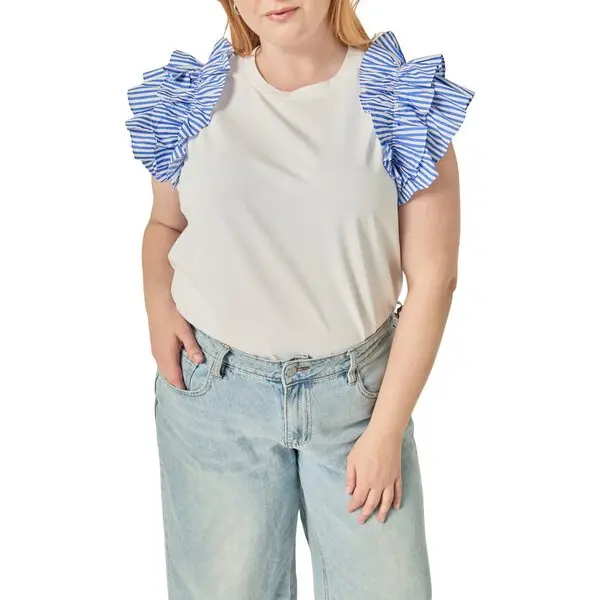 English Factory Mixed Media Ruffle Detail T-shirt