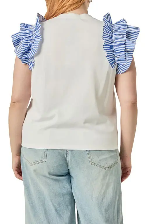 English Factory Mixed Media Ruffle Detail T-shirt