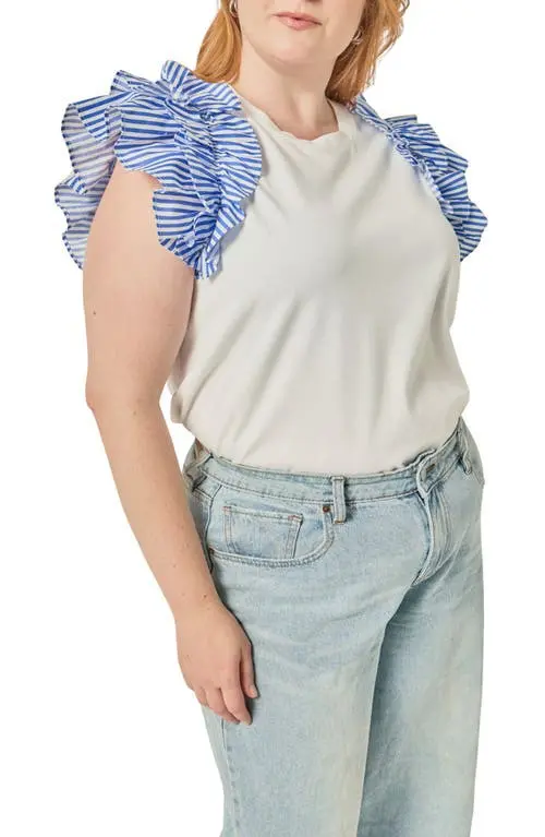 English Factory Mixed Media Ruffle Detail T-shirt