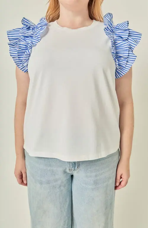 English Factory Mixed Media Ruffle Detail T-shirt