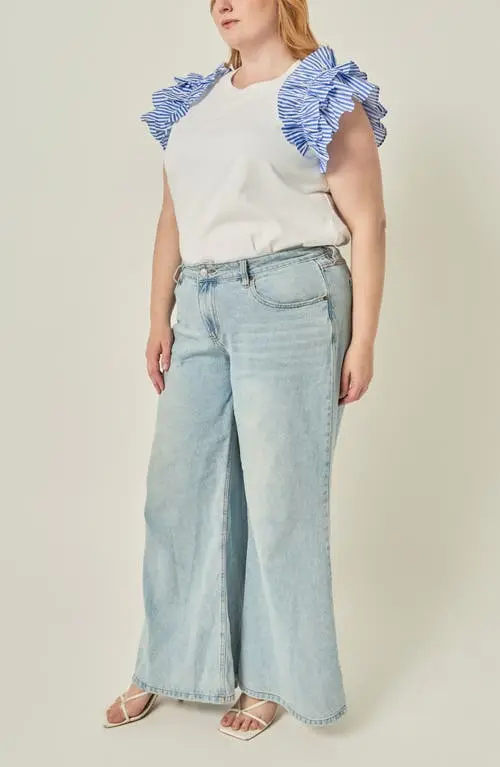 English Factory Mixed Media Ruffle Detail T-shirt