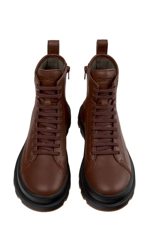 Camper Brutus Lace Up Leather Bootie With Lug Sole - Medium Brown