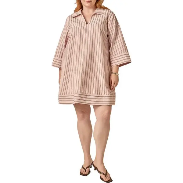 English Factory Striped Collared Shift Dress - Light Pink/brown