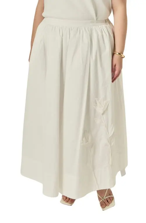 English Factory Appliquéd Floral Midi Skirt - White