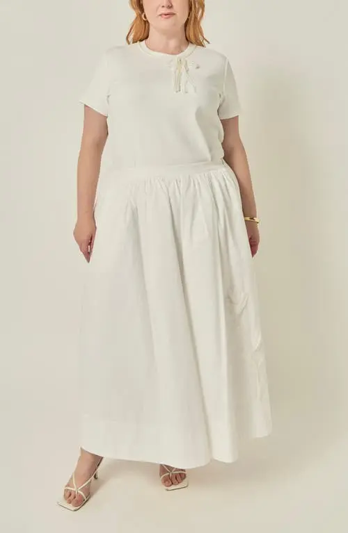 English Factory Appliquéd Floral Midi Skirt