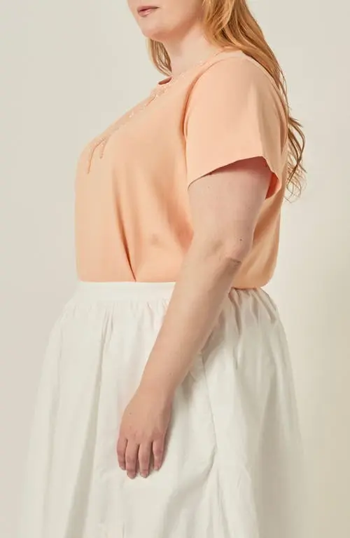 English Factory Embellished Bow Cotton T-shirt - Peach