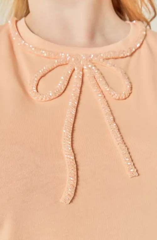 English Factory Embellished Bow Cotton T-shirt - Peach