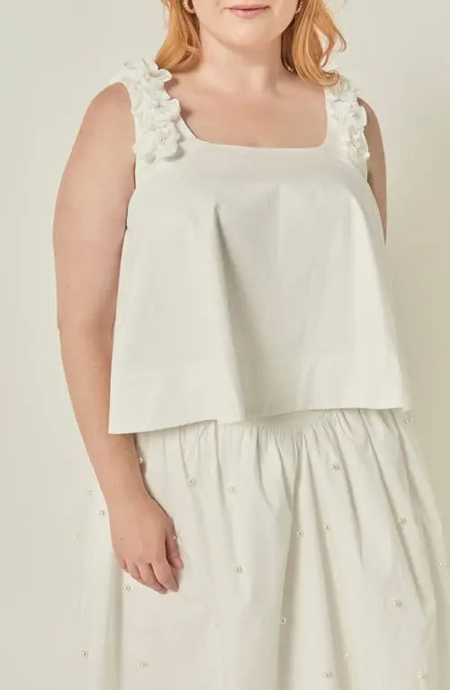 English Factory Sleeveless Cotton Top With Flower Appliqu