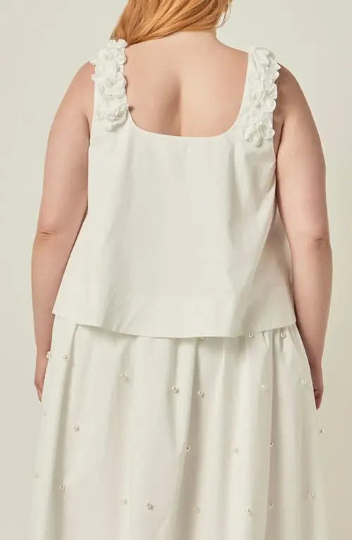 English Factory Sleeveless Cotton Top With Flower Appliqu