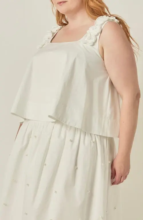 English Factory Sleeveless Cotton Top With Flower Appliqu