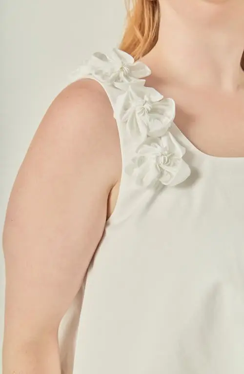 English Factory Sleeveless Cotton Top With Flower Appliqu