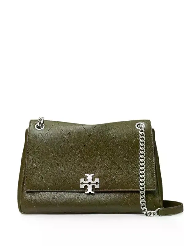 Tory Burch Medium Quilted Logo-plaque Shoulder Bag - Green