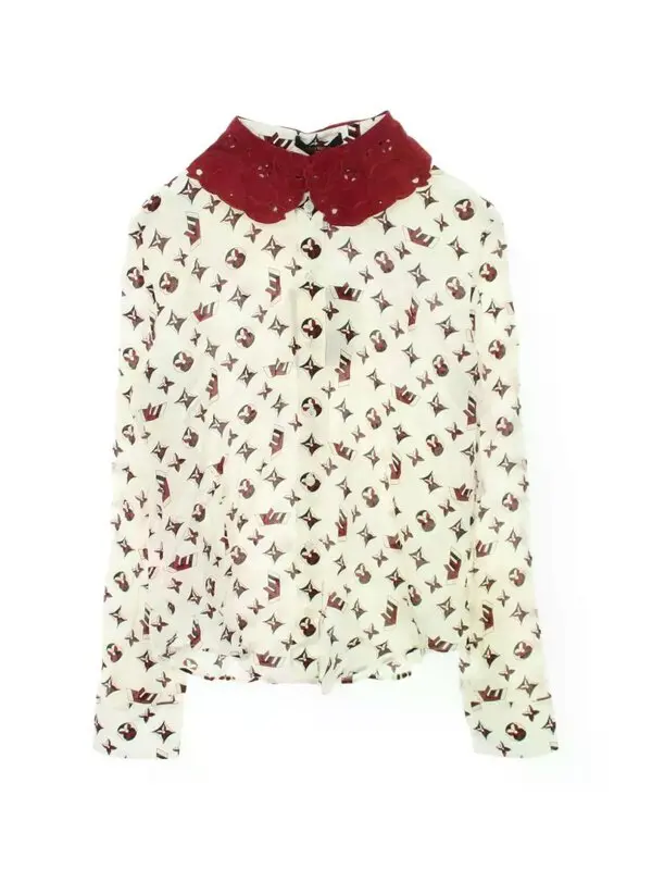 LOUIS VUITTON 2010s Monogram Embroidered Collar Shirt - Neutrals