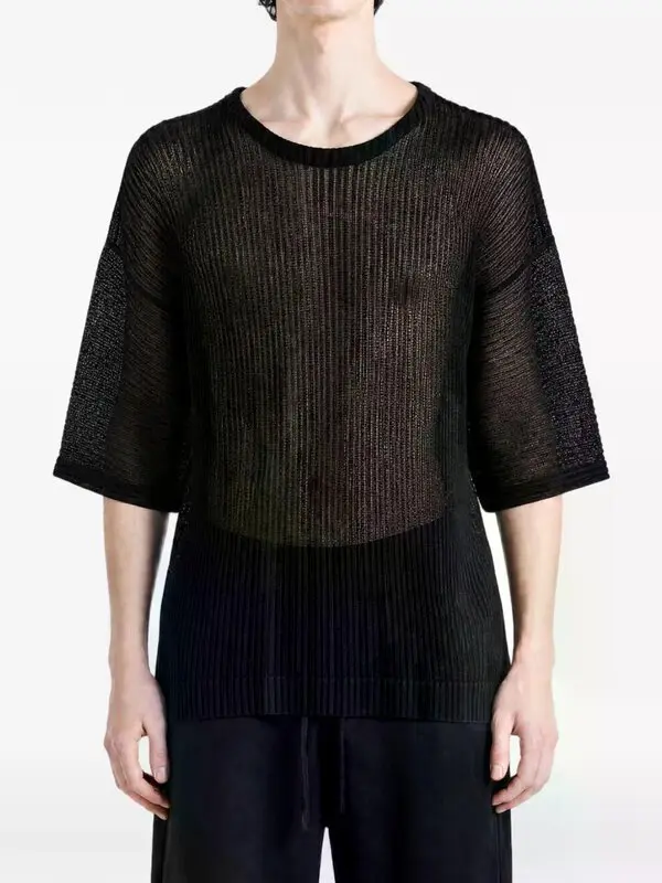 Issey Miyake Pleated Semi-sheer T-shirt - Black