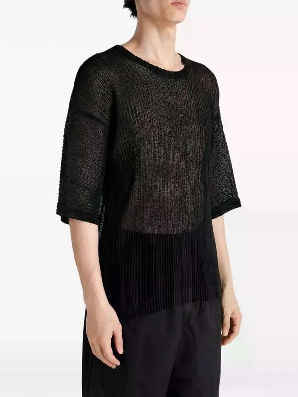 Issey Miyake Pleated Semi-sheer T-shirt - Black