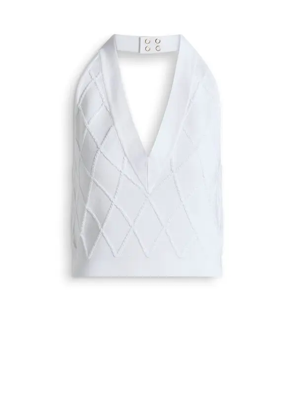 Balmain Quilted Knit Halterneck Top - White