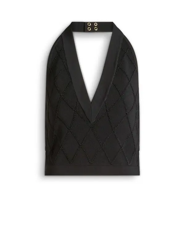 Balmain Quilted Knit Halterneck Top - Black