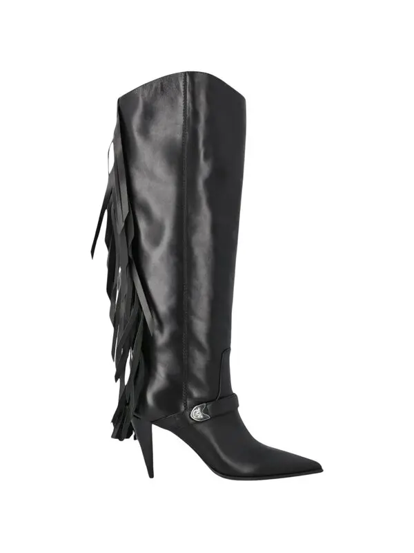 Pinko Vane 03 Knee-high Leather Boots With Fringing