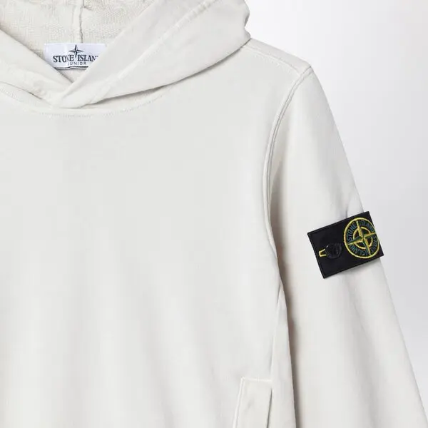 Stone Island Chalk Cotton Hooded Sweatshirt With Compass Logo Badge - White