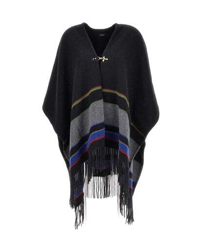 FAY Poncho With Striped Pattern And Fringed Hem - Multicolor