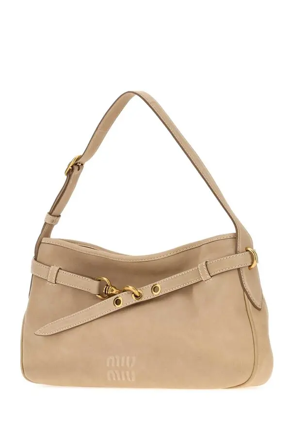 Miu Miu Sand Nappa Leather Shoulder Bag With Golden Metal Finishing - Brown