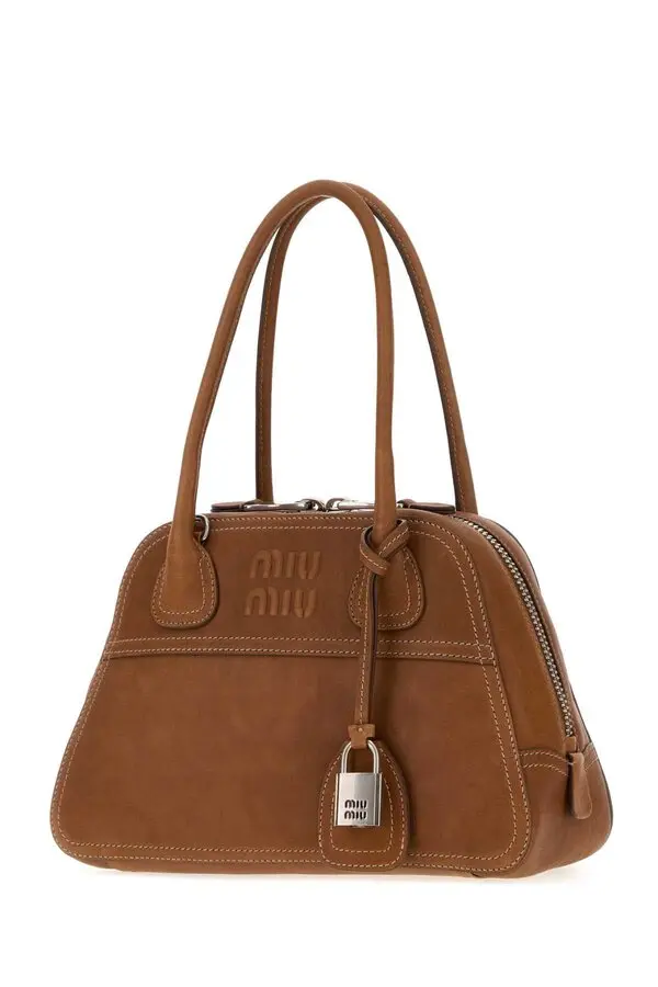 Miu Miu Camel Leather Vivant Handbag - Brown