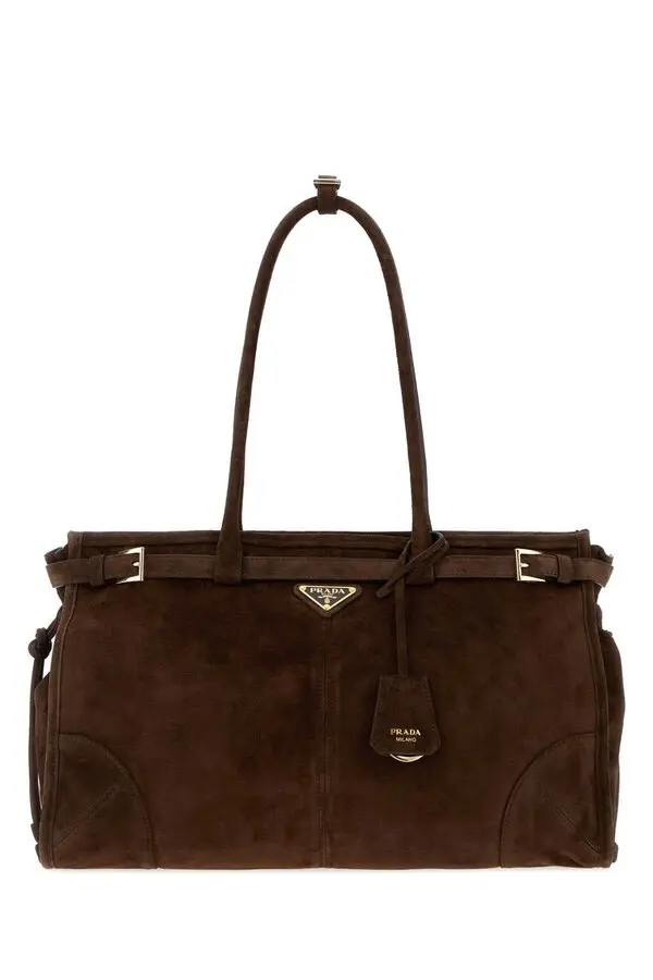 Prada Suede Large Bonnie Shopping Bag - Brown