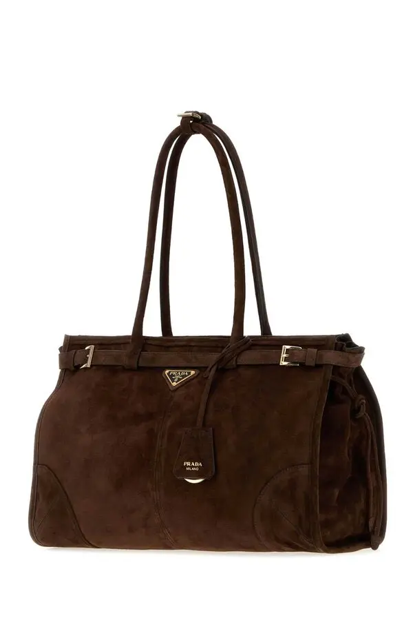 Prada Suede Large Bonnie Shopping Bag - Brown